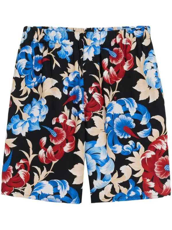 Ami Floral-print Elasticated-waist Shorts - Black