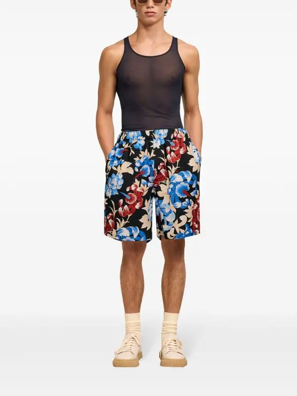 AMI Paris Floral-print Elasticated-waist Shorts