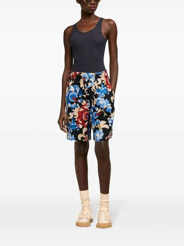 AMI Paris Floral-print Elasticated-waist Shorts