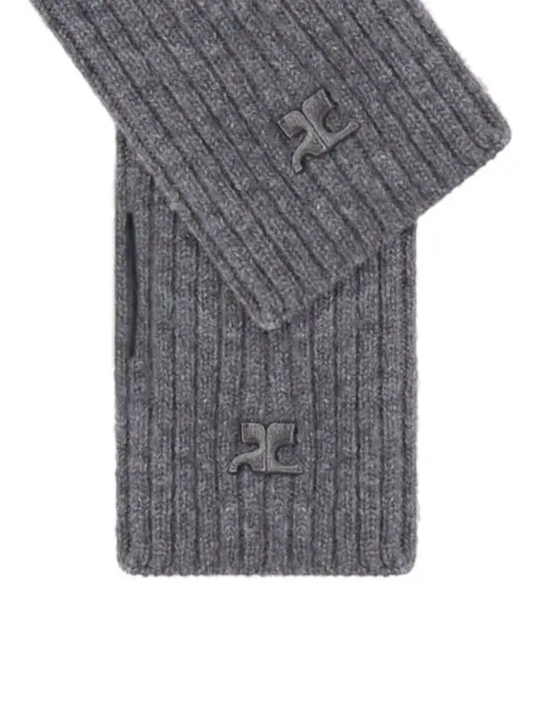 COURREGES Ribbed Wool Mittens - Grey
