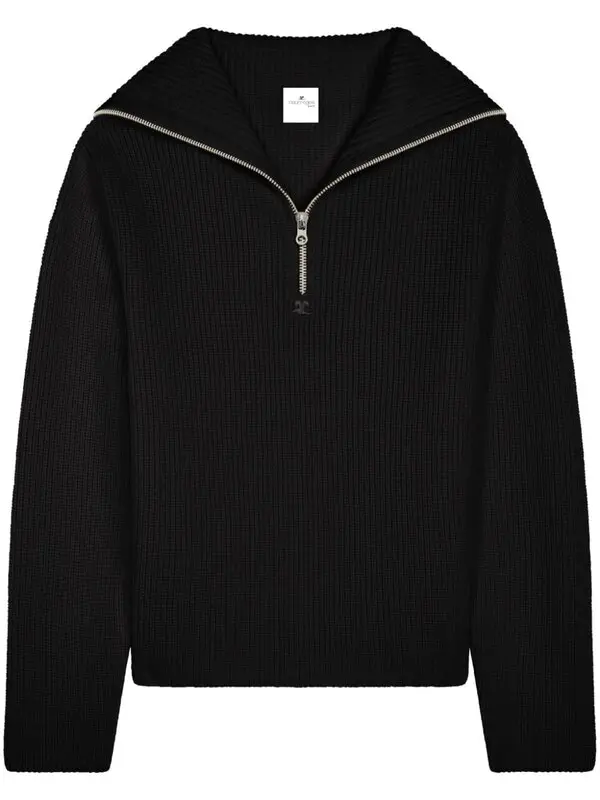 COURREGES Ribbed Wool Hooded Sweater - Black