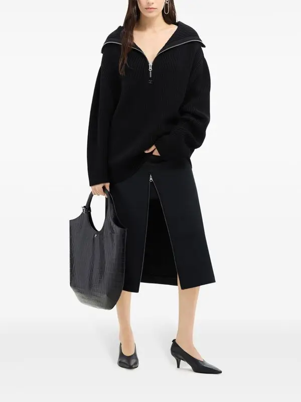 COURREGES Ribbed Wool Hooded Sweater - Black
