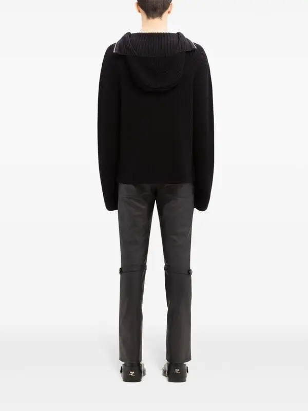 COURREGES Ribbed Wool Hooded Sweater - Black
