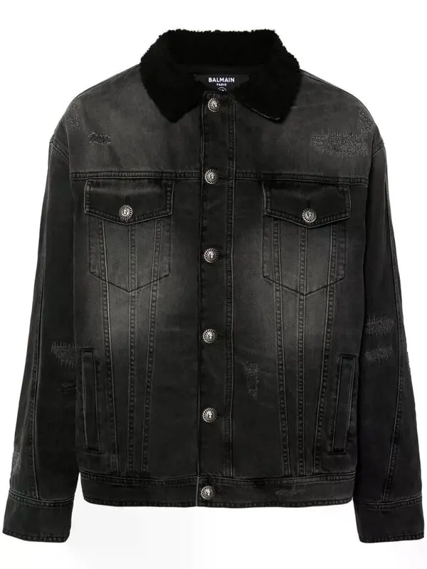 Balmain Shearling-lining Denim Jacket - Black
