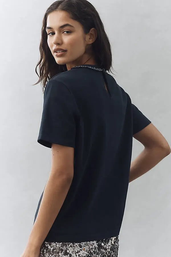 English Factory Rhinestone Bow Tee