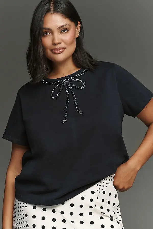 English Factory Rhinestone Bow Tee