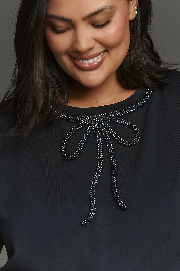 English Factory Rhinestone Bow Tee