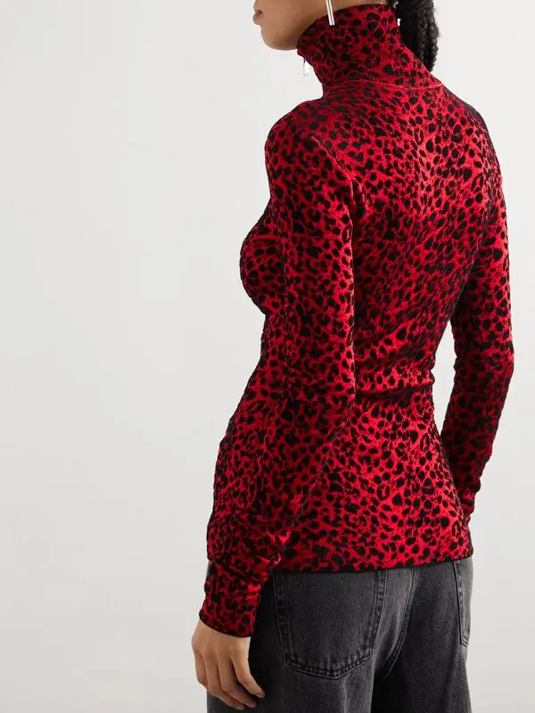 Alexander Mcqueen Leopard-Print Jersey Turtleneck Sweater Red