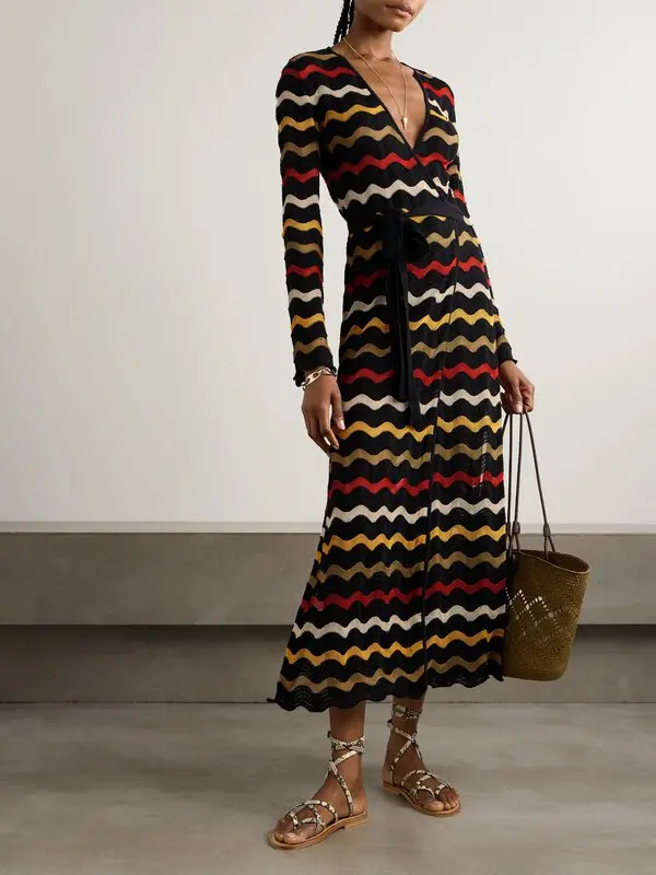 La Doublej Zephyr Belted Striped Knitted Linen-Blend Midi Wrap