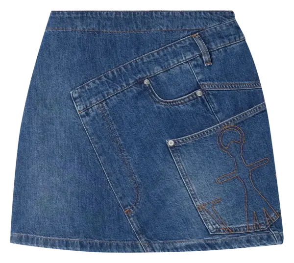 JW Anderson Paneled Embroidered Denim Mini Skirt - Blue