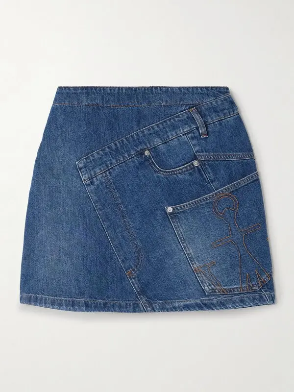 JW Anderson Paneled Embroidered Denim Mini Skirt