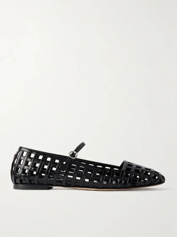 AeydĒ Uma Caged Patent-leather Mary Jane Ballet Flats - Black
