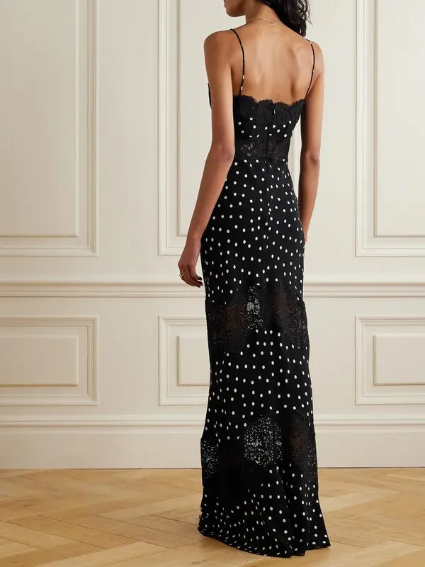 chinese dress ladies Inki Lace Maxi Dress Black Polka Dot