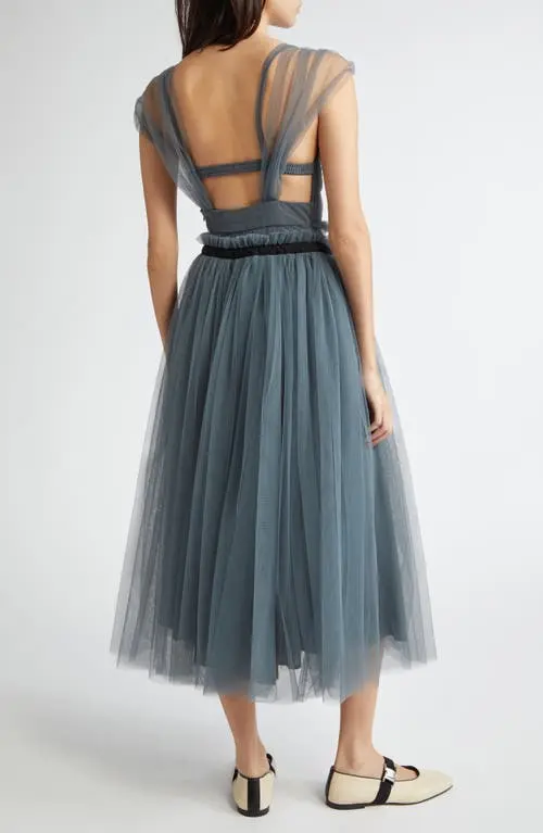 Molly Goddard Elodie Smocked Tulle Midi Dress In Grey - 82% Off