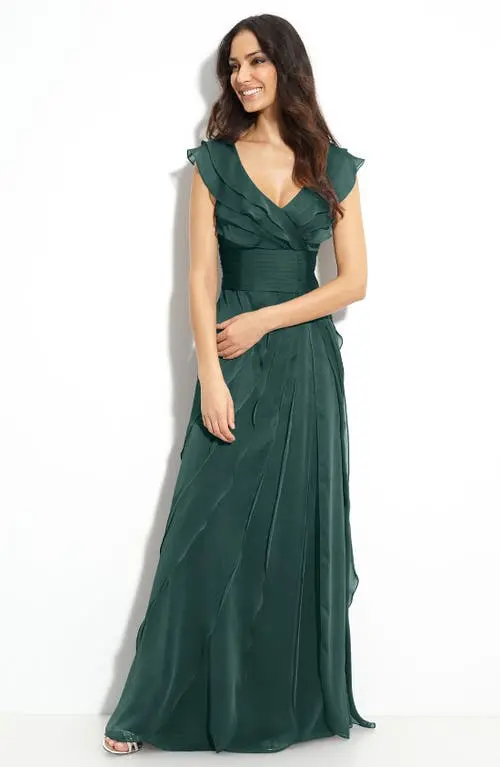 adrianna papell tiered chiffon dress Adrianna Papell One Shoulder Tiered Chiffon Ivory Dress Sz 10 Medium  Bridesmaid