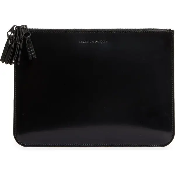 Comme Des Garçons Large Zipper Leather Pouch - Black