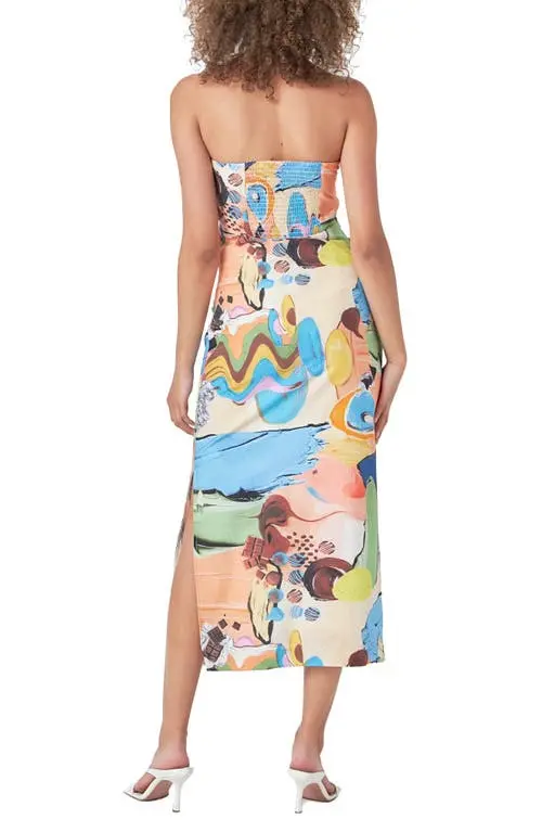 Endless Rose Abstract Print Strapless Dress - Beige Multi