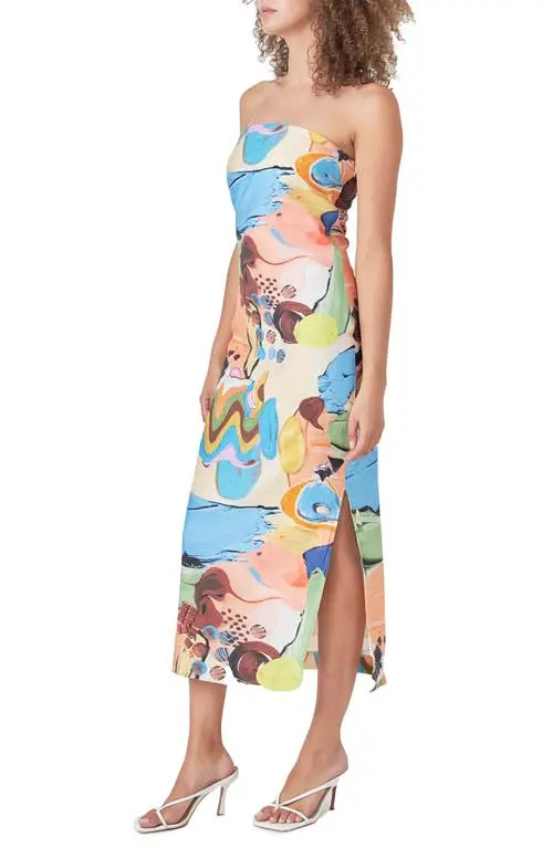 Endless Rose Abstract Print Strapless Dress - Beige Multi