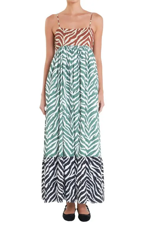 English Factory Colorblock Zebra Print Maxi Dress