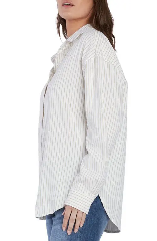 WASH LAB DENIM Striped Cotton-blend Button-up Shirt - Brown Stripes