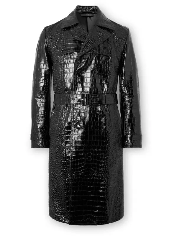 TOM FORD Double-breasted Croc-effect Leather Trench Coat