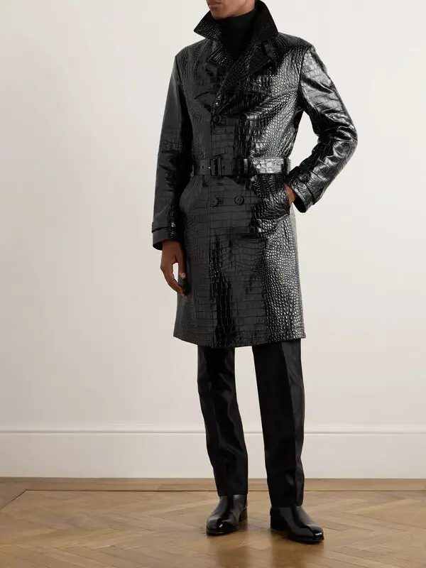 TOM FORD Double-breasted Croc-effect Leather Trench Coat