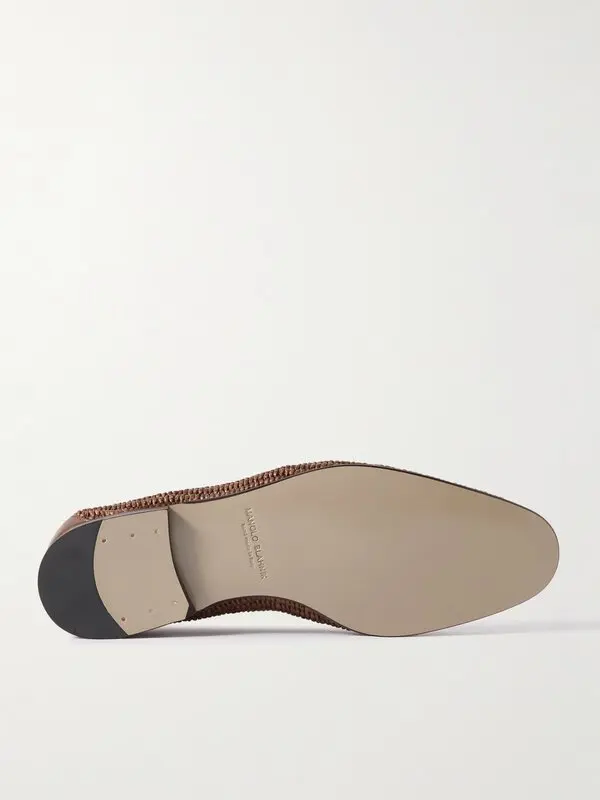 Manolo Blahnik Mario Leather-trimmed Raffia Loafers - Brown
