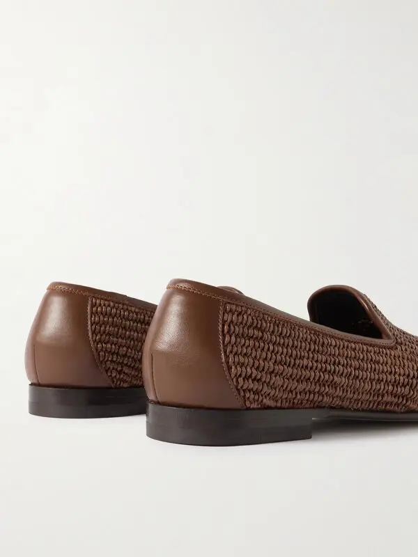 Manolo Blahnik Mario Leather-trimmed Raffia Loafers - Brown