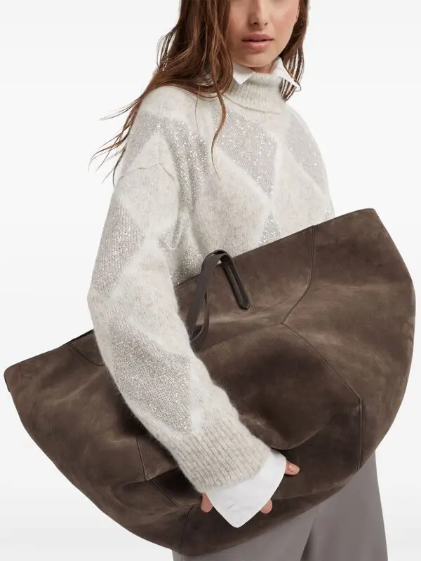Brunello Cucinelli Large Duo Suede Tote Bag - Brown