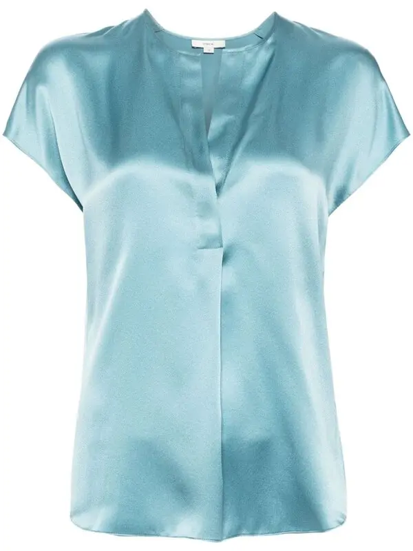 Vince Silk Cap-sleeve Blouse - Blue