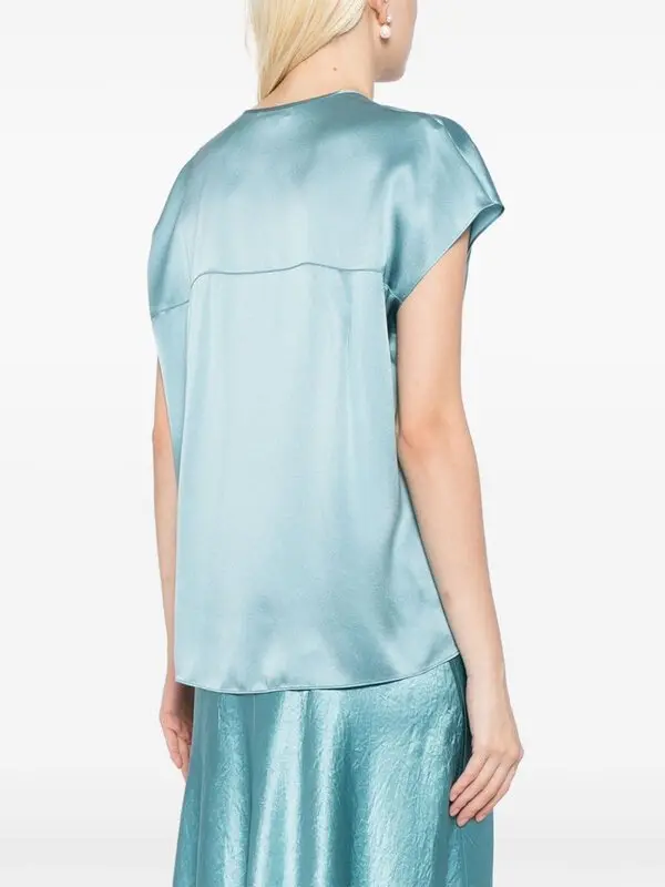 Vince Silk Cap-sleeve Blouse - Blue
