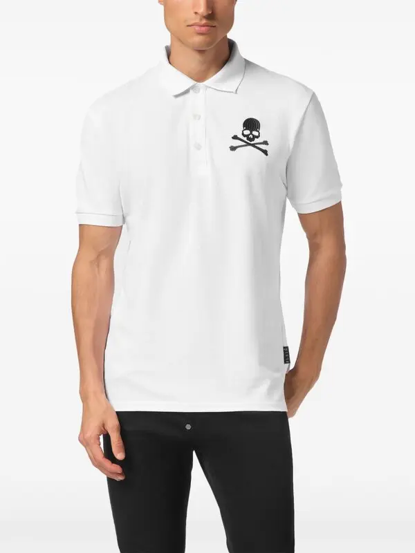 Philipp Plein Skull&bones-print Cotton Polo Shirt - White