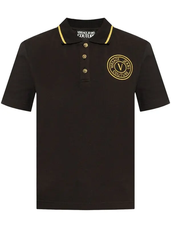 Versace Embroidered-logo Cotton Polo Shirt - Black