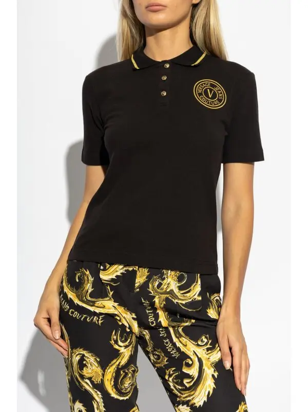 Versace Embroidered-logo Cotton Polo Shirt - Black