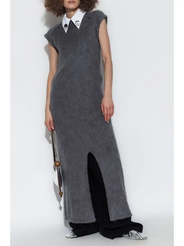 JIL SANDER Front-slit Knitted Maxi Dress - Grey