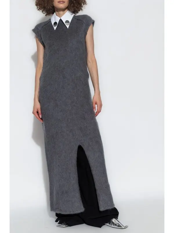 JIL SANDER Front-slit Knitted Maxi Dress - Grey