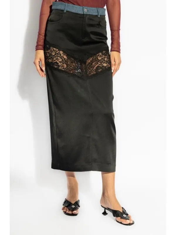 Blumarine Long Straight Skirt With Lace Insert