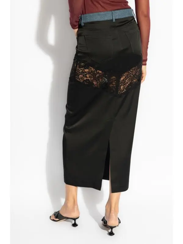 Blumarine Long Straight Skirt With Lace Insert