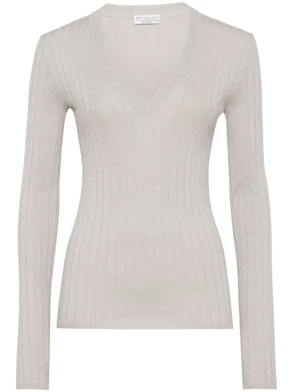 Brunello Cucinelli Ribbed-knit Top - Grey