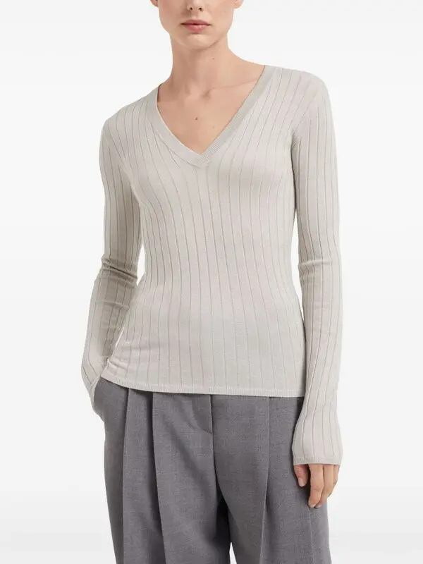 Brunello Cucinelli Ribbed-knit Top - Grey