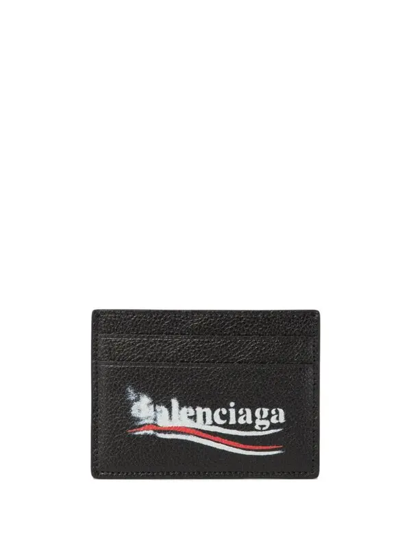 Balenciaga Smudged Logo-print Leather Cardholder - Black
