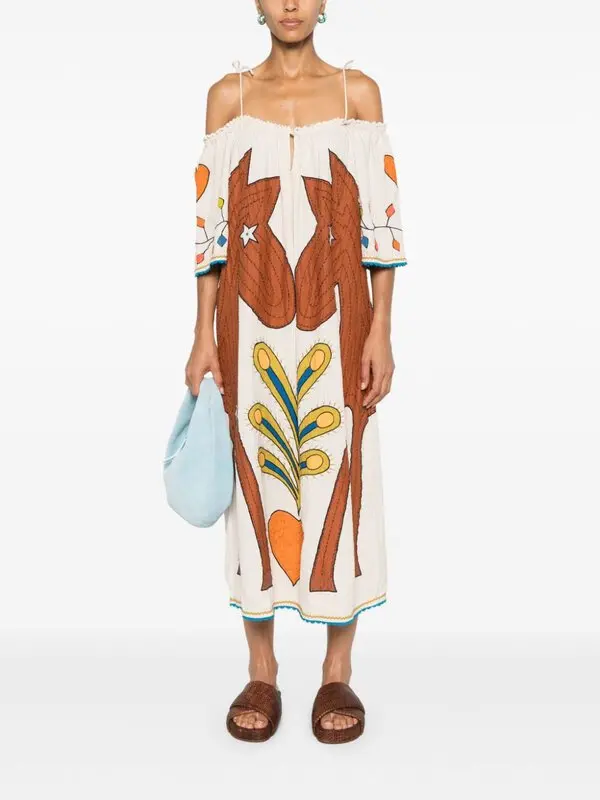 Stella Nova Embroidered Midi Dress - Brown | Editorialist