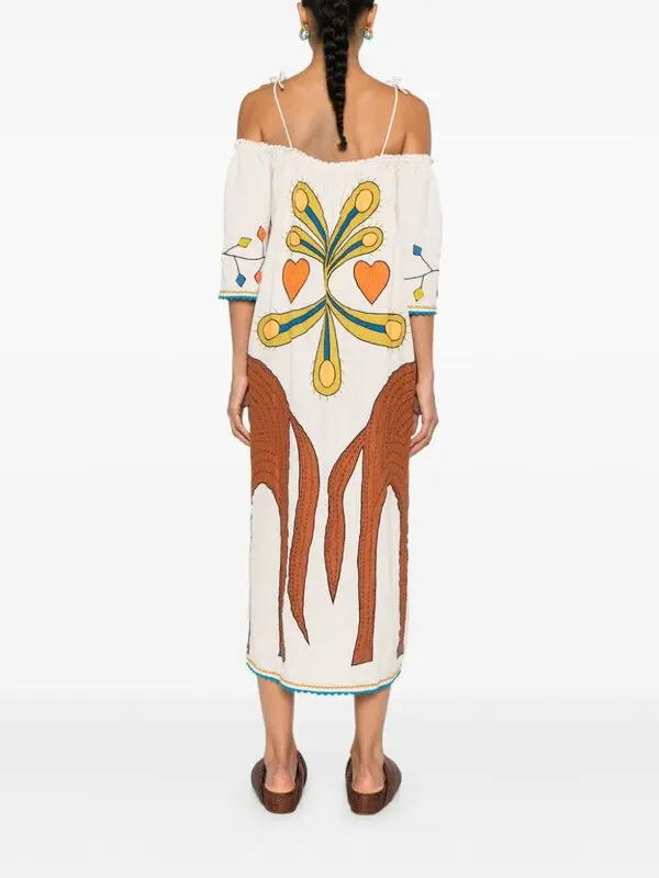 Stella Nova Embroidered Midi Dress - Brown | Editorialist