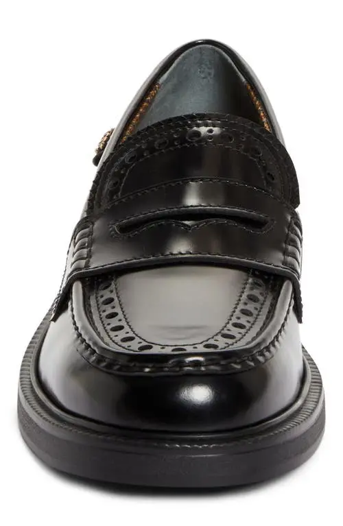 TOD'S Brogued Leather Penny Loafer - Nero