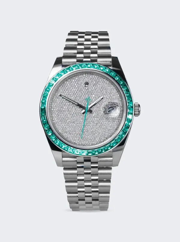 PRIVATE LABEL LONDON Pavé Diamond And Aqua Sapphire Datejust Watch - 41mm