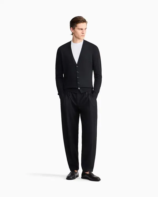 Giorgio Armani Single-pleat Wool Trousers - Black