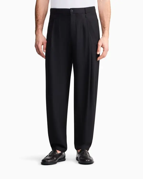 Giorgio Armani Single-pleat Wool Trousers - Black