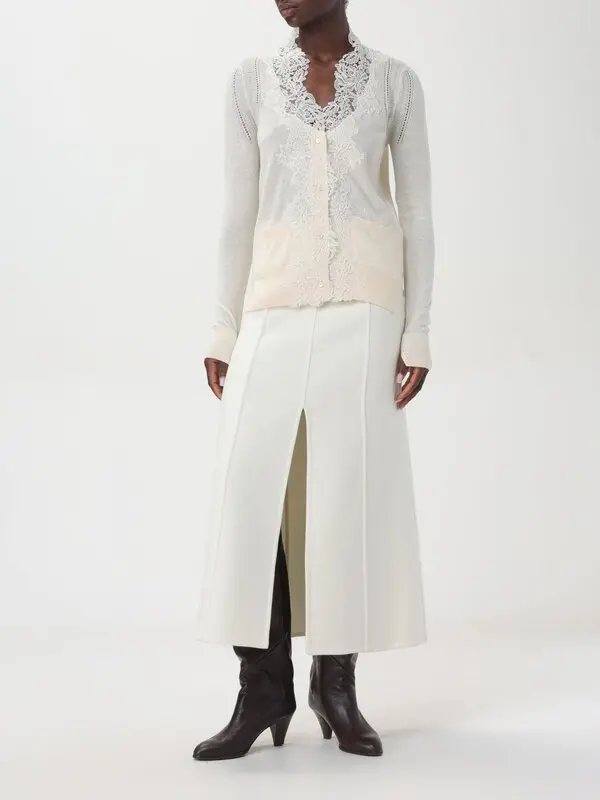 Ermanno Scervino Lace Trimmed Cardigan In Natural - 48% Off