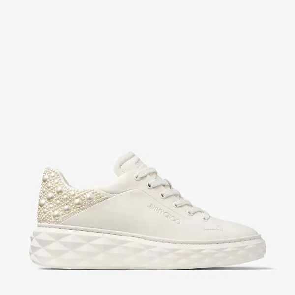 JIMMY CHOO Diamond Maxi Latte Nappa Leather Pearl Trainers - Latte Mix
