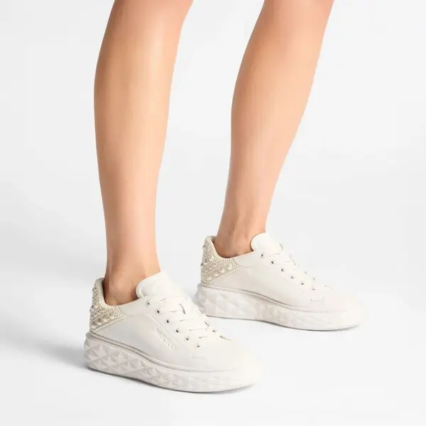 JIMMY CHOO Diamond Maxi Latte Nappa Leather Pearl Trainers - Latte Mix